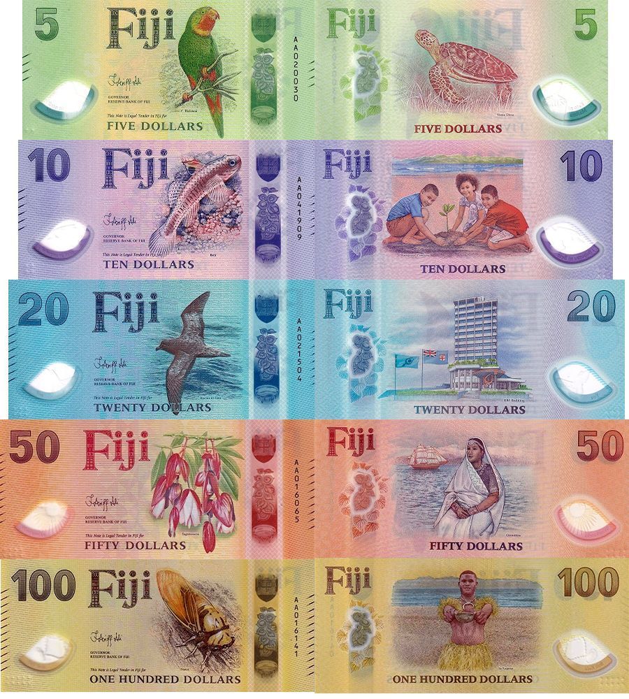 5 banknotes 5, 10, 20, 50, 100 Dollars, Fiji, 2025 (2026), UNC Polymer ...